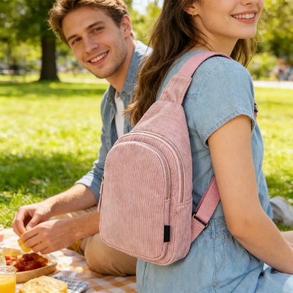 Corduroy Sling Bag, Men's Chest Crossbody Bag for Outdoor, Adjustable ...