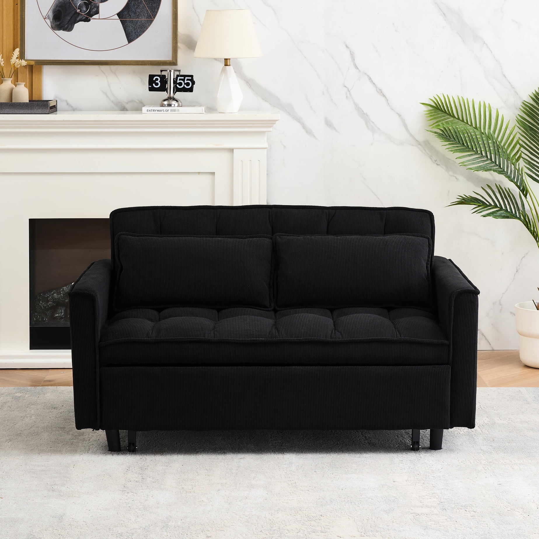 Black Sofa Bed with Wood-Based Panel Seat+S Spring”-“Small Space Use ...