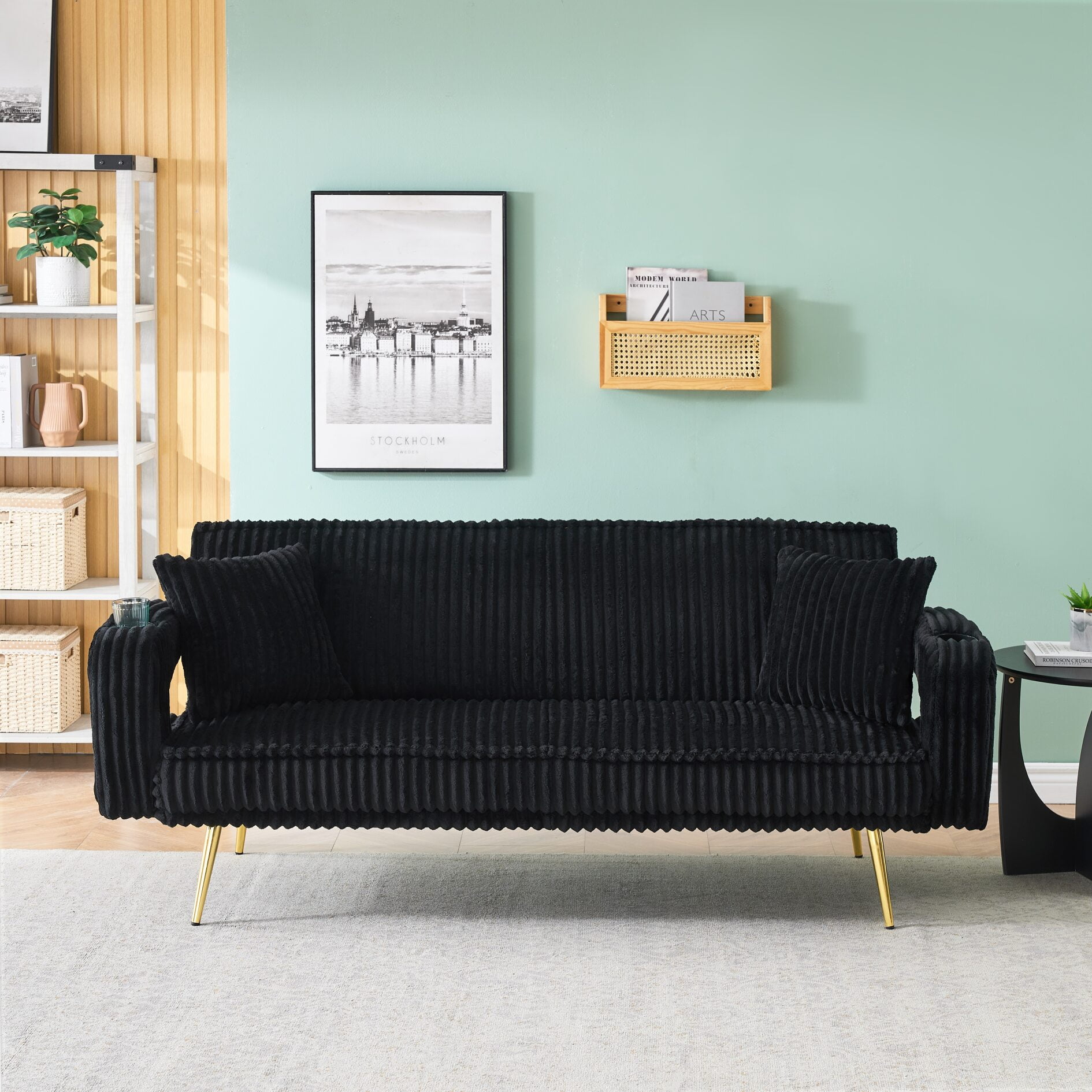 Corduroy Sofa - Mid-Century Modern Couch with Metal Legs, High ...