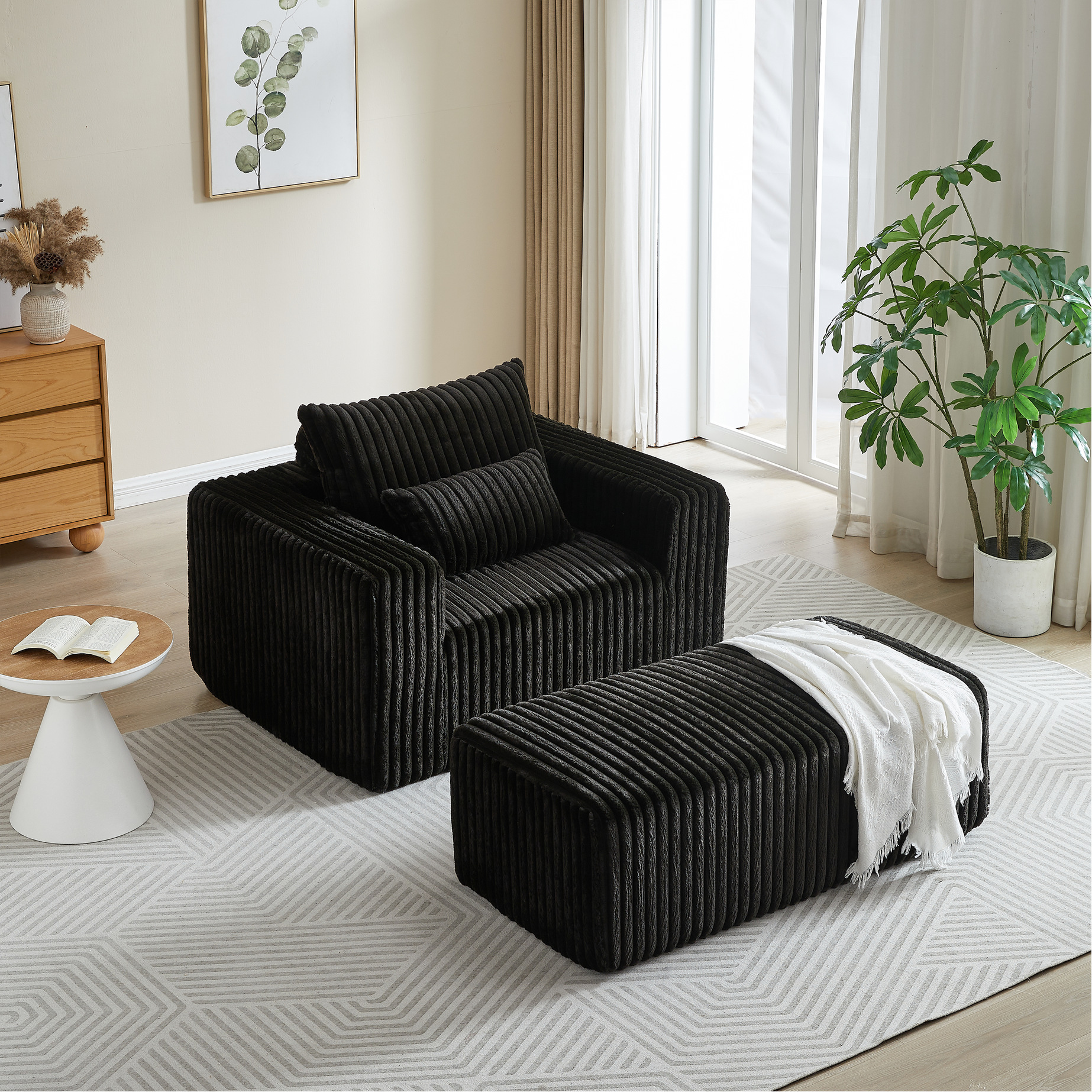Corduroy Sponge Lounge Chair, 62.5-inch, Removable Footrest, No ...