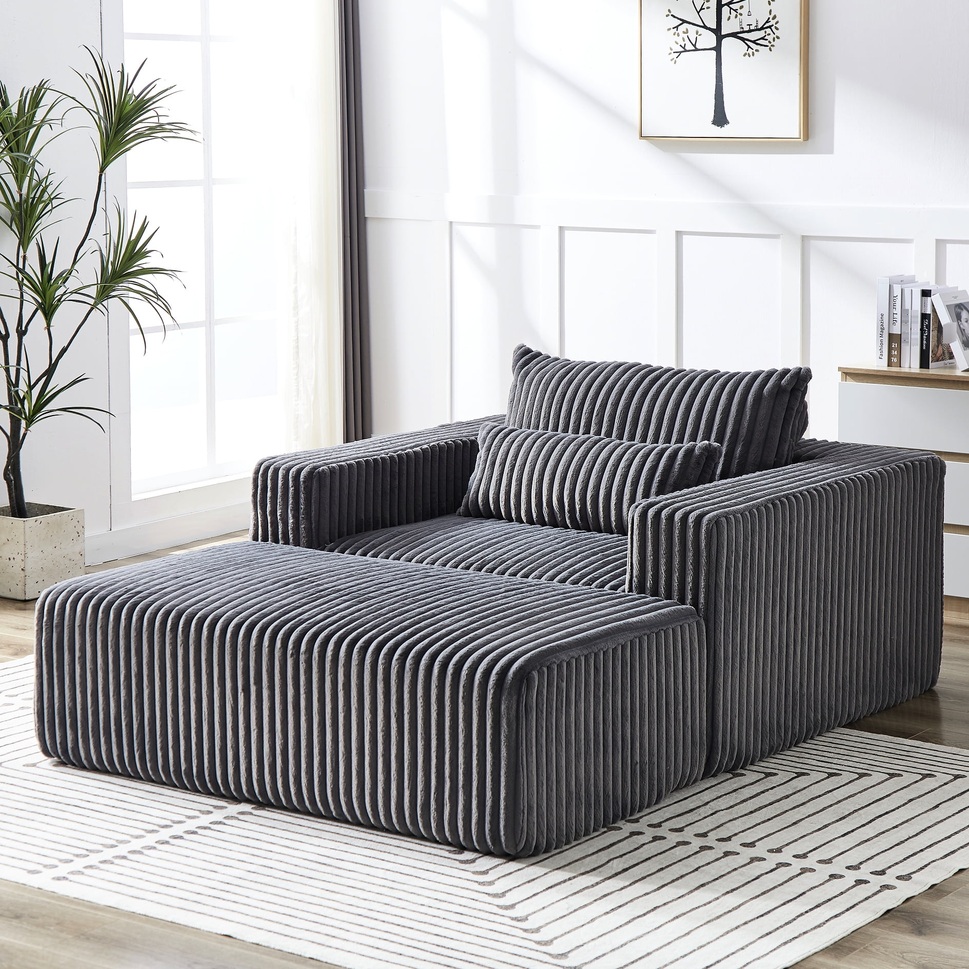 Corduroy Sponge Lounge Chair With Removable Footrest, No Assembly ...