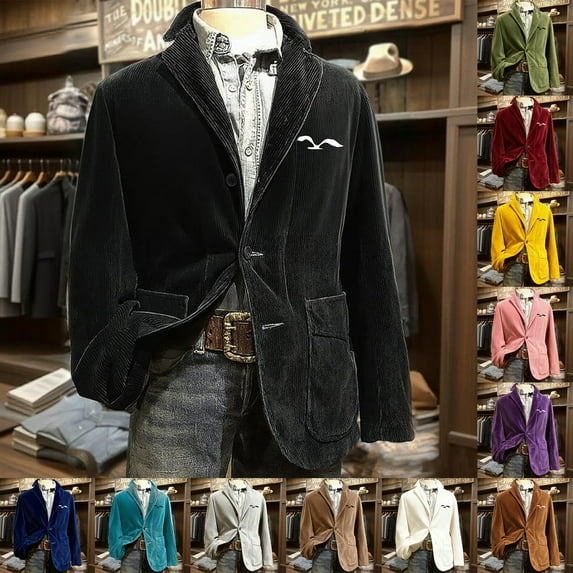 Corduroy Sport Coat 2025 for Men Vintage Casual Slim Fit 3 Button ...