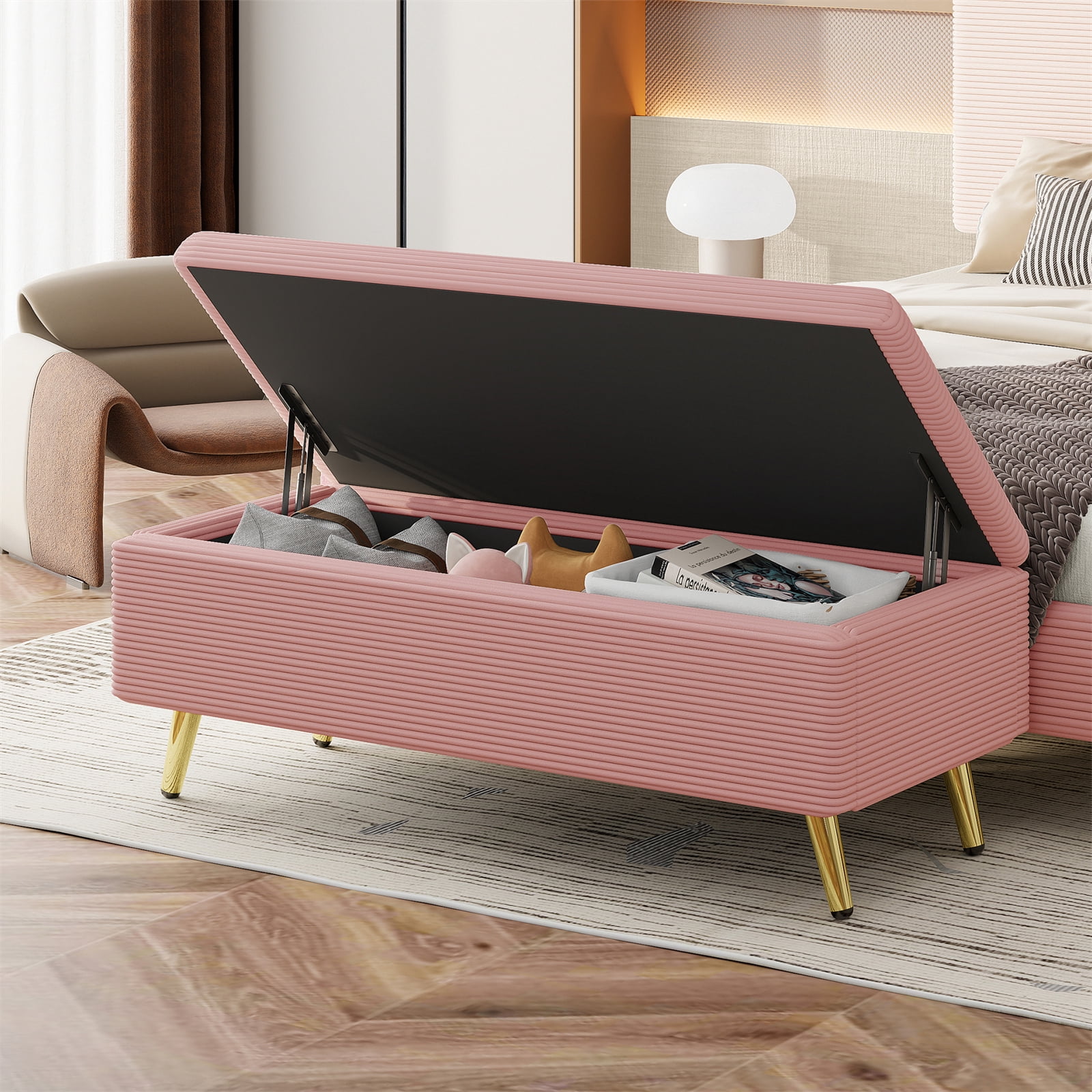 Corduroy Storage Ottoman, Upholstered Tufted Storage Bench with Flip ...