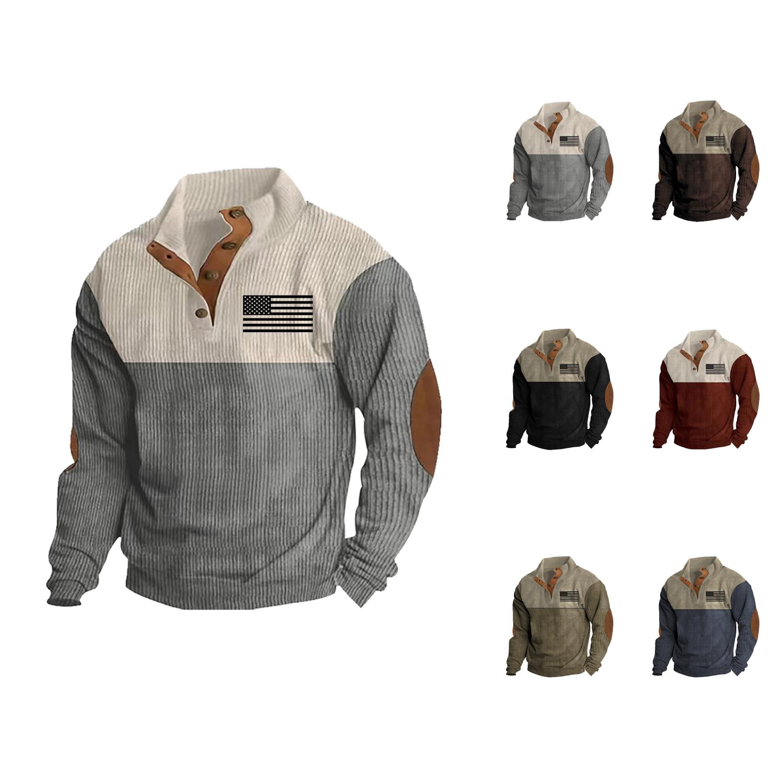 Corduroy Sweatshirt for Men Fall Winter Long Sleeve Button Stand ...