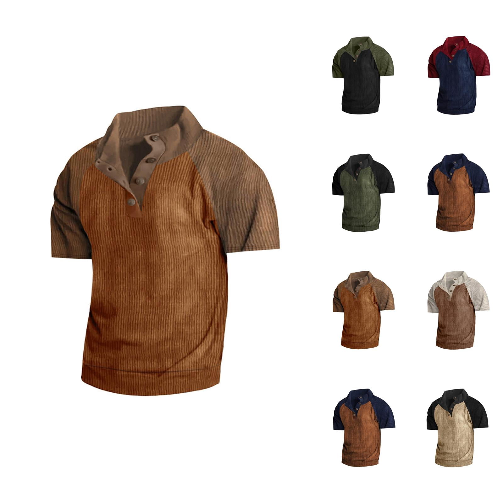 Corduroy T Shirts for Men 2026 Summer Casual Color Block Short Sleeve ...