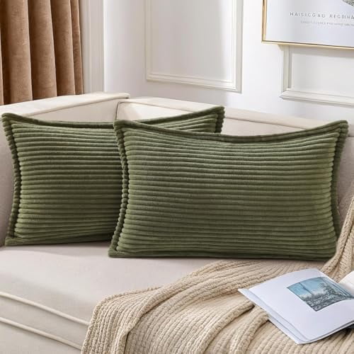 Corduroy Throw Pillow Covers 12x20 Set of 2, Neutral Decorative Soft ...