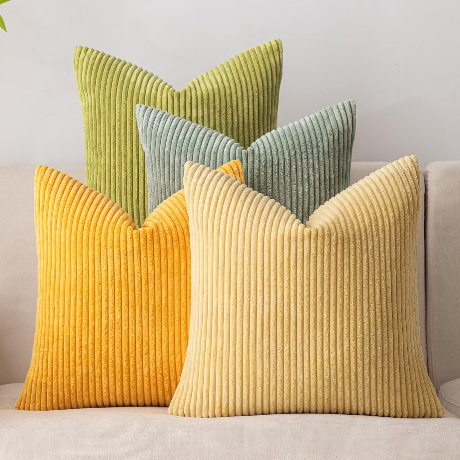 Corduroy Throw Pillow Covers 18x18 Set of 4 Boho Farmhouse Decorative ...