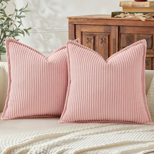 Corduroy Throw Pillow Covers 18x18 Set of 2, Neutral Decorative Soft ...