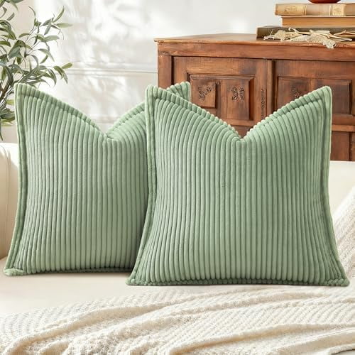 Corduroy Throw Pillow Covers 18x18 Set of 2, Neutral Decorative Soft ...