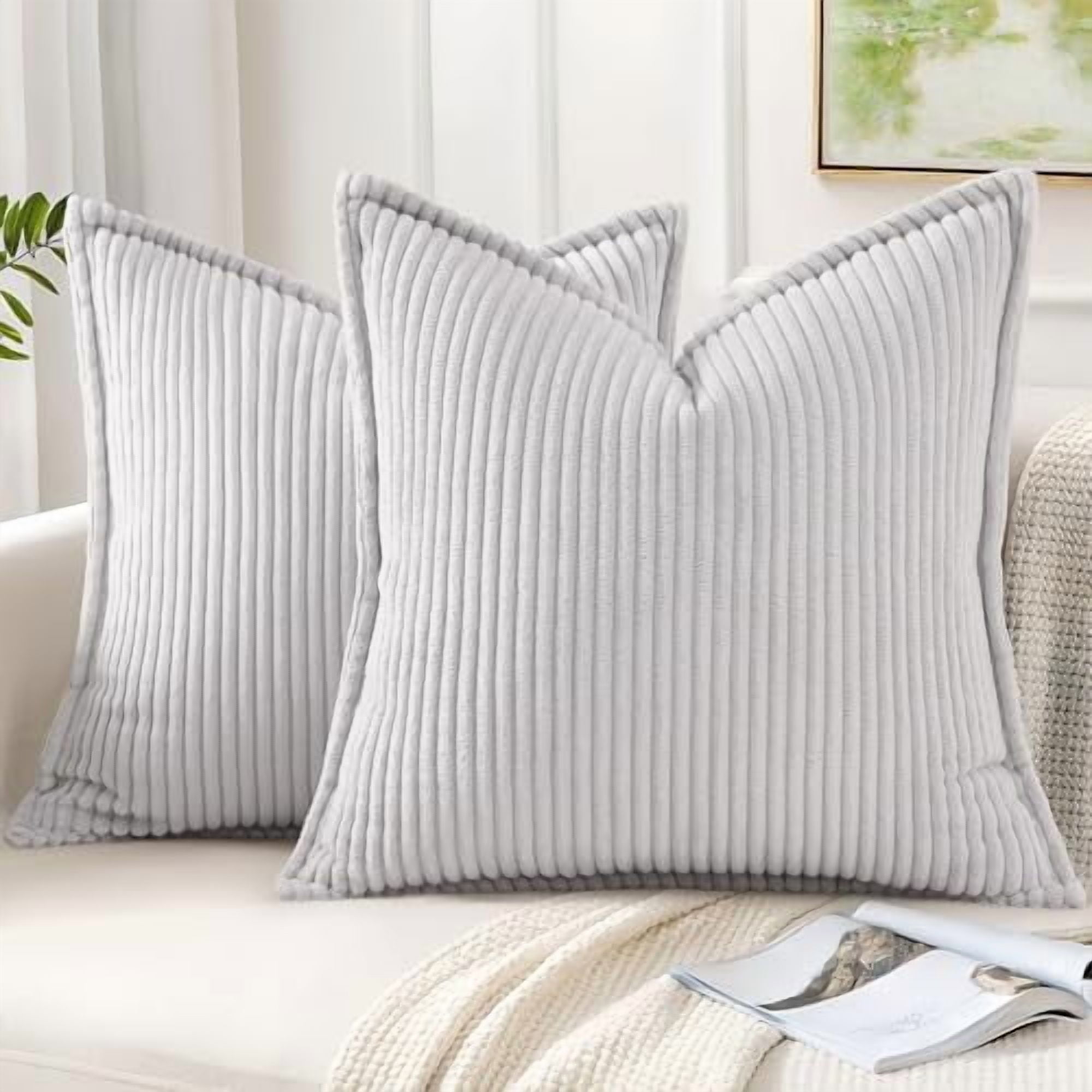 Corduroy Throw Pillow Covers 24x24 Set of 2, Neutral Decorative Soft ...
