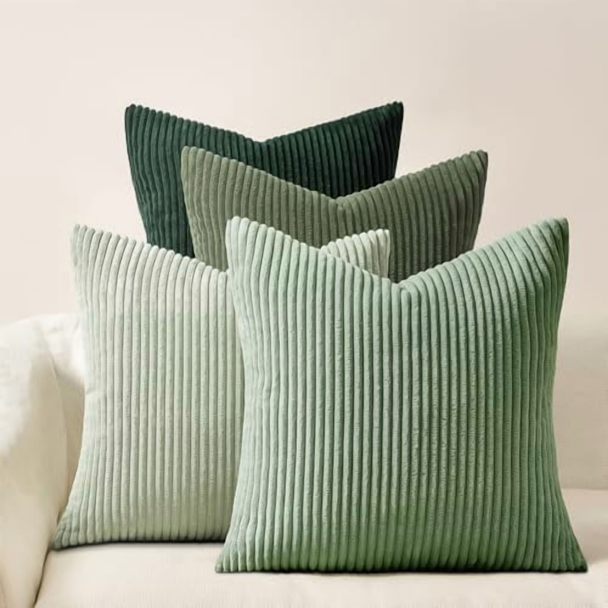 Corduroy Throw Pillow Covers Pack of 2 Green 16"x16" No Insert with ...