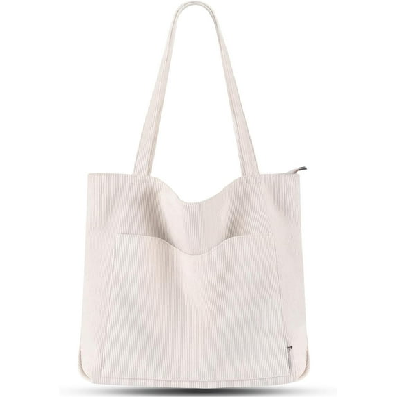 Corduroy Tote Bag for Women Large Bag with Zipper and Pockets for ...