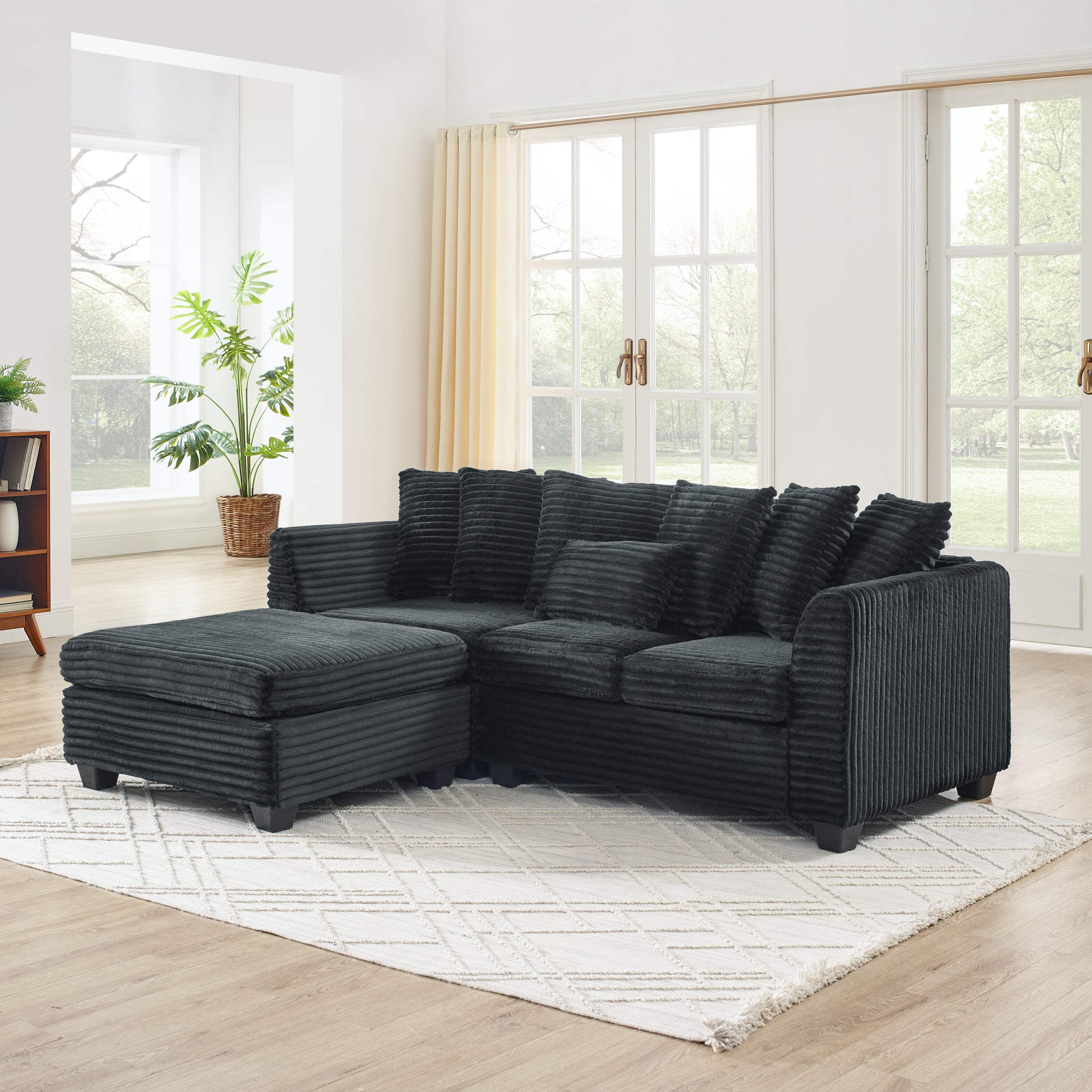 Corduroy Tufted Upholstered Sleeper Sectional Sofa, L-Shaped Modular ...