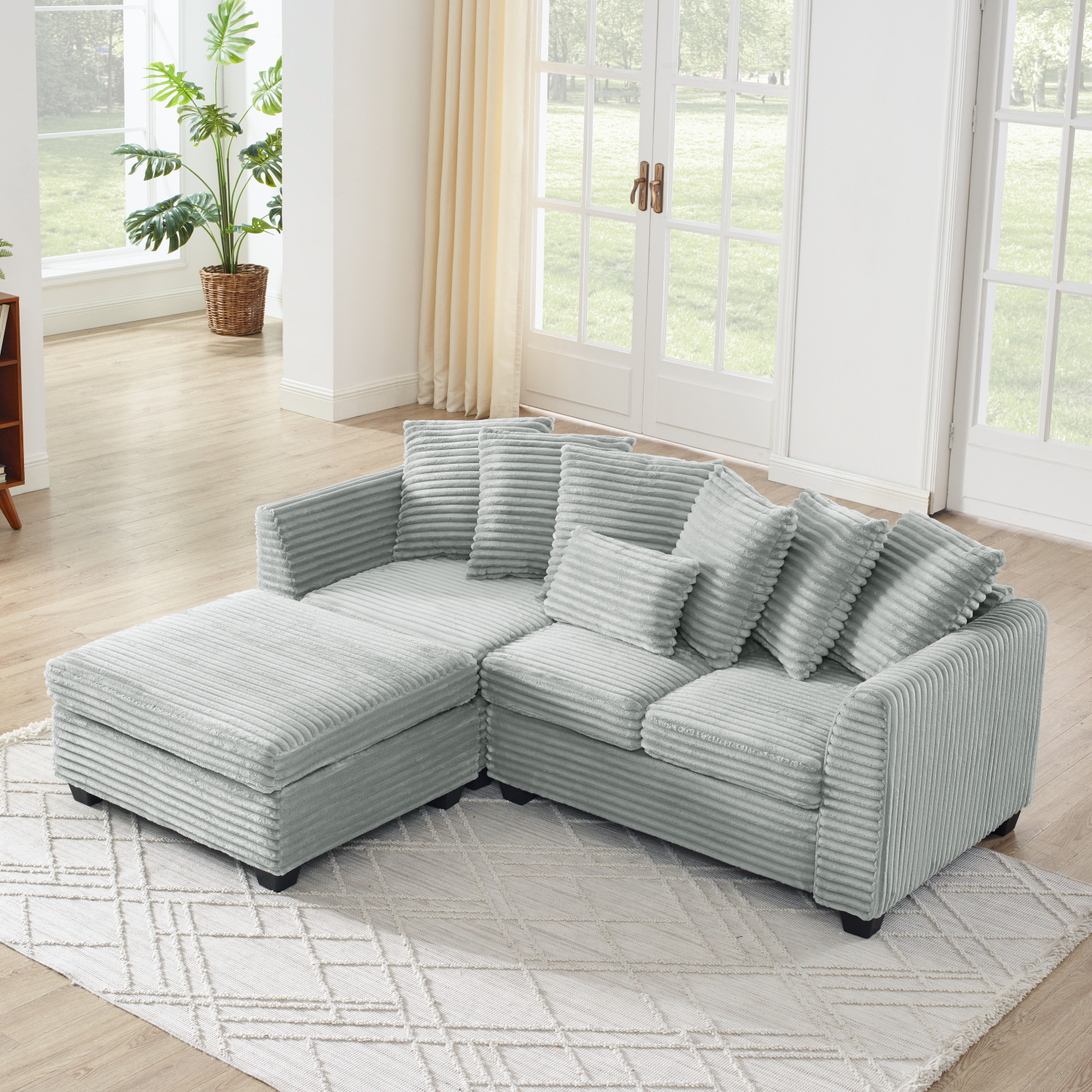 Corduroy Tufted Upholstered Sleeper Sectional Sofa L-Shaped Modular ...