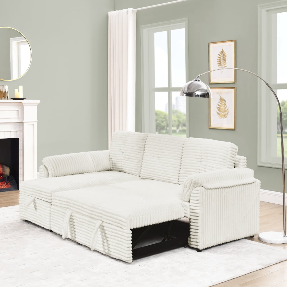 Corduroy Tufted Upholstered Sleeper Sectional Sofa L-Shaped Modular ...