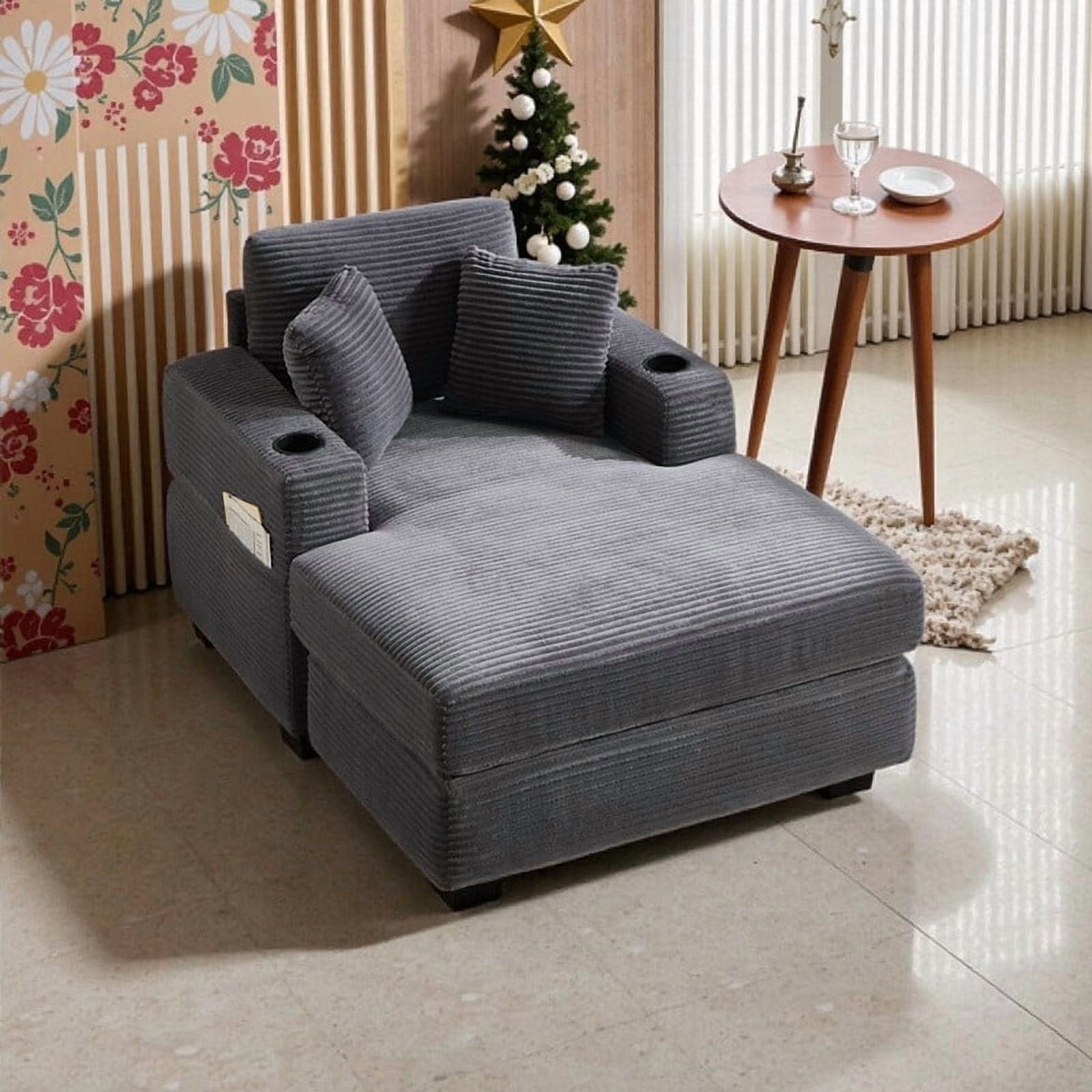 Corduroy Upholstered Chaise Lounge Sofa With Detachable Cushions ...