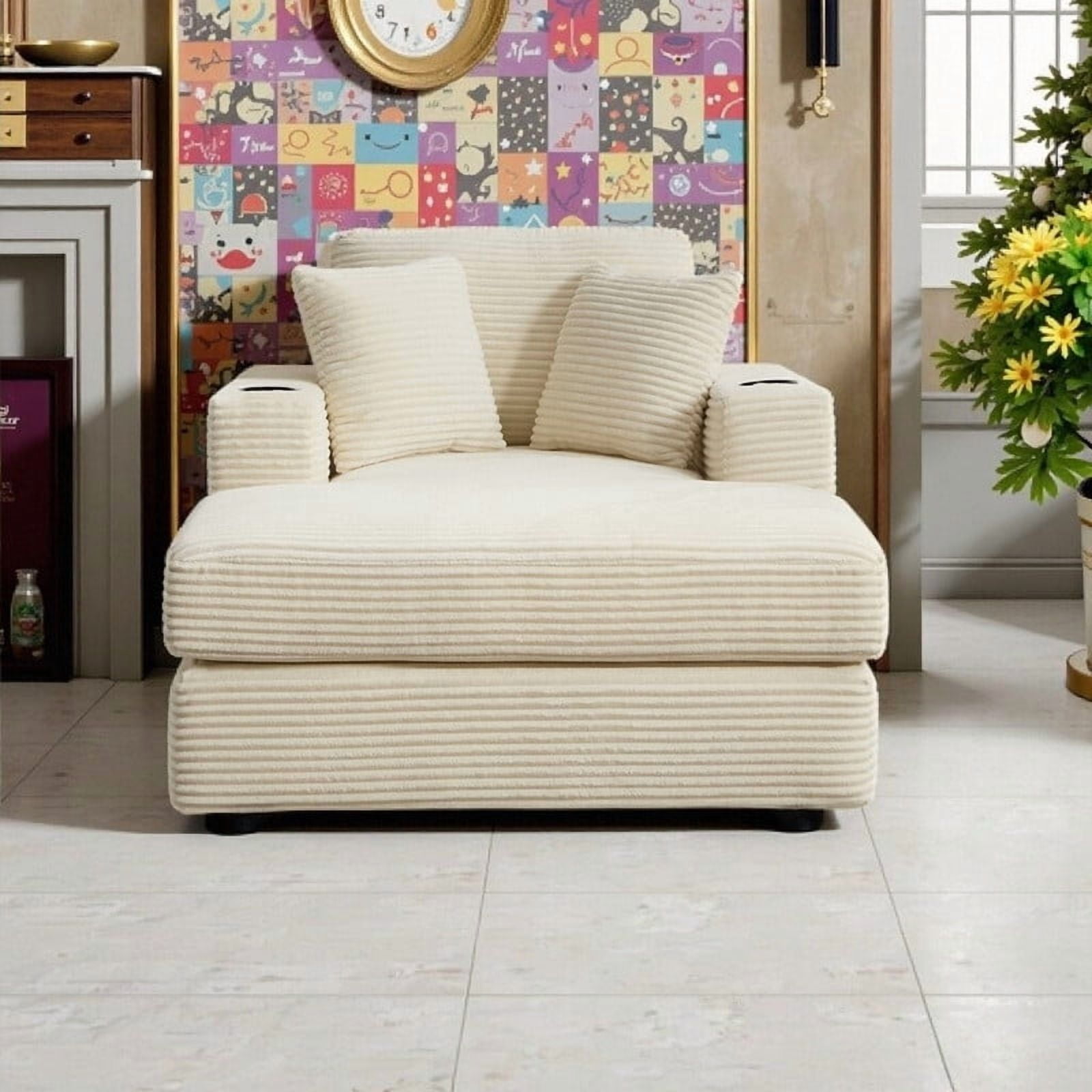 Corduroy Upholstered Chaise Lounge Sofa With Detachable Cushions ...
