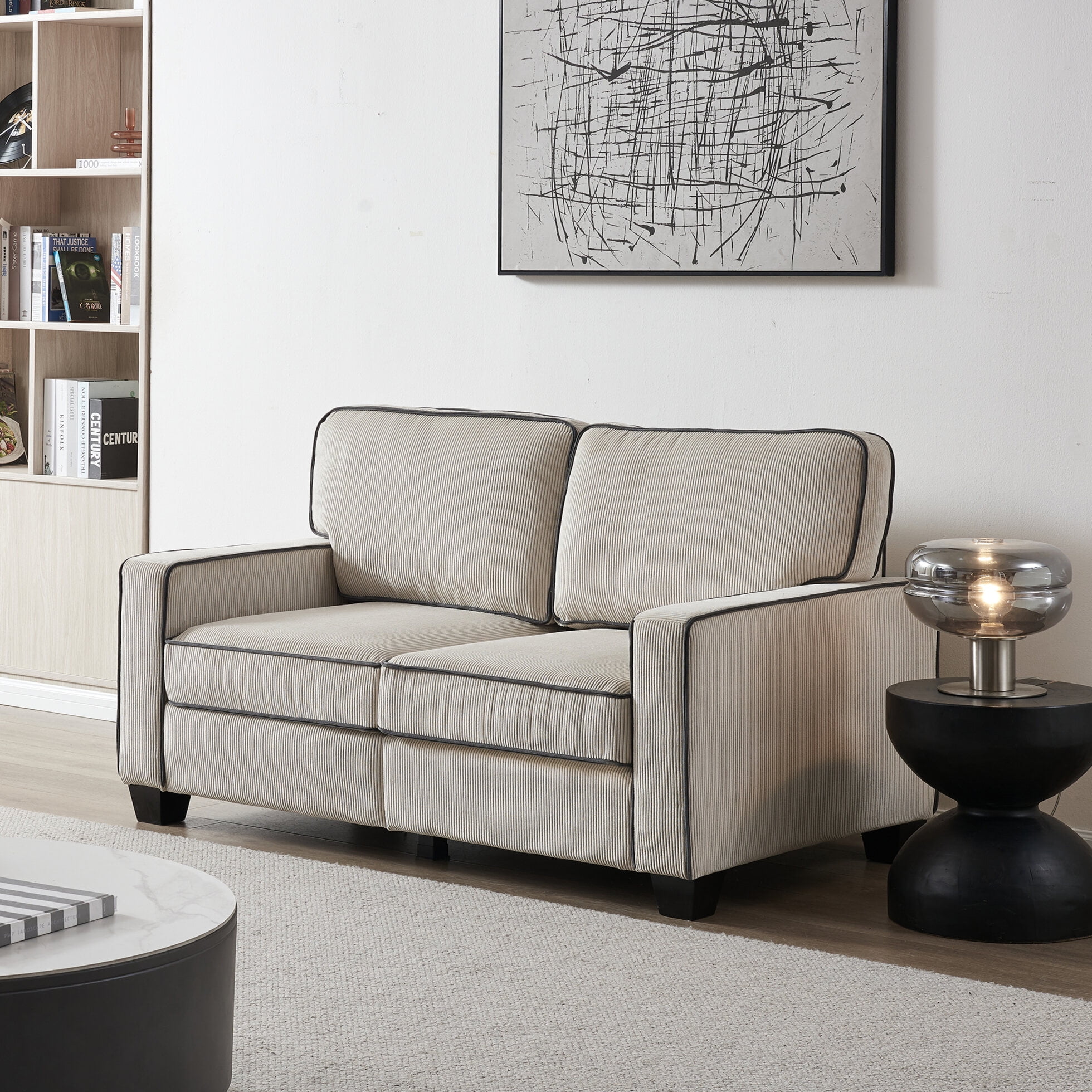 Corduroy Upholstered Loveseat Sofa with 2 Removable Storage Boxes ...