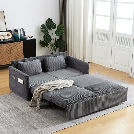 Corduroy Upholstered Sleeper, Iron Hinges and Wood Frame - Reliable and ...