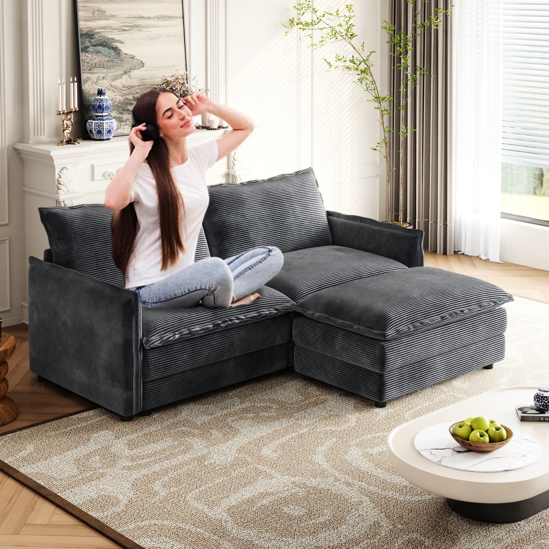Corduroy - based - Adaptable Sofa Setup - Home Office and Living Room ...