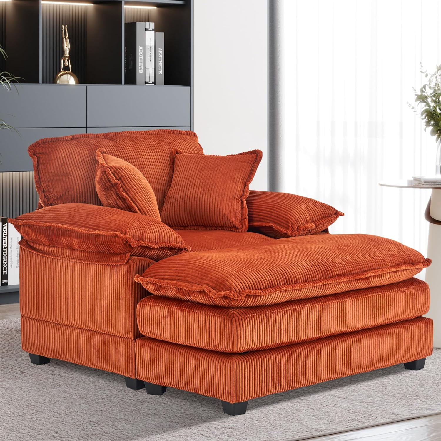 Corduroy oversized chaise lounge chair Overstuffed 47 W Single Sofa Ottoman Pillows Comfy Deep Seat Cloud Sofa Couch for Living Room Bedroom Grey Walmart