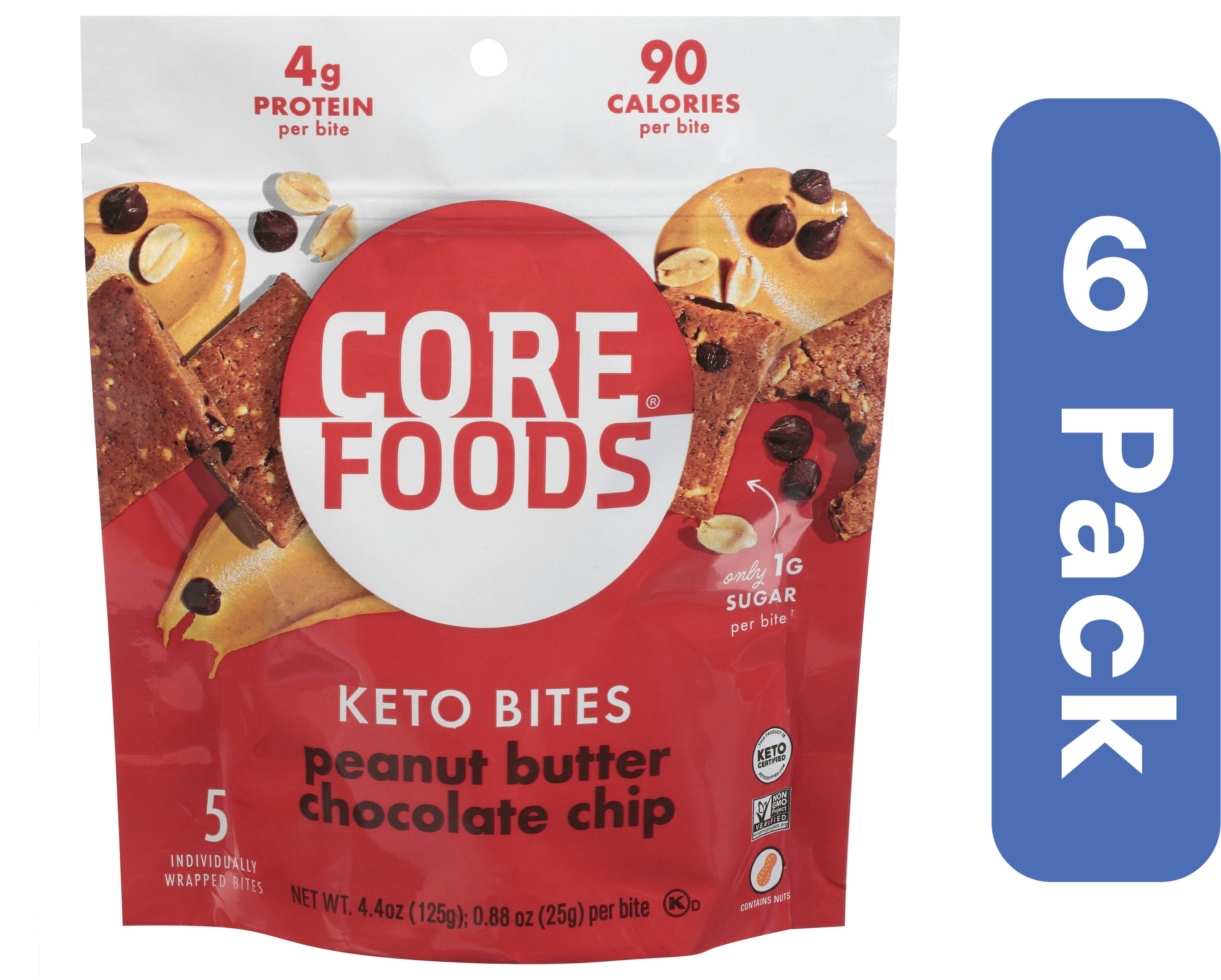 Core Foods Bites Brownie Peanut Butter Chocolate Chip 4.4 oz Pack of 6 ...