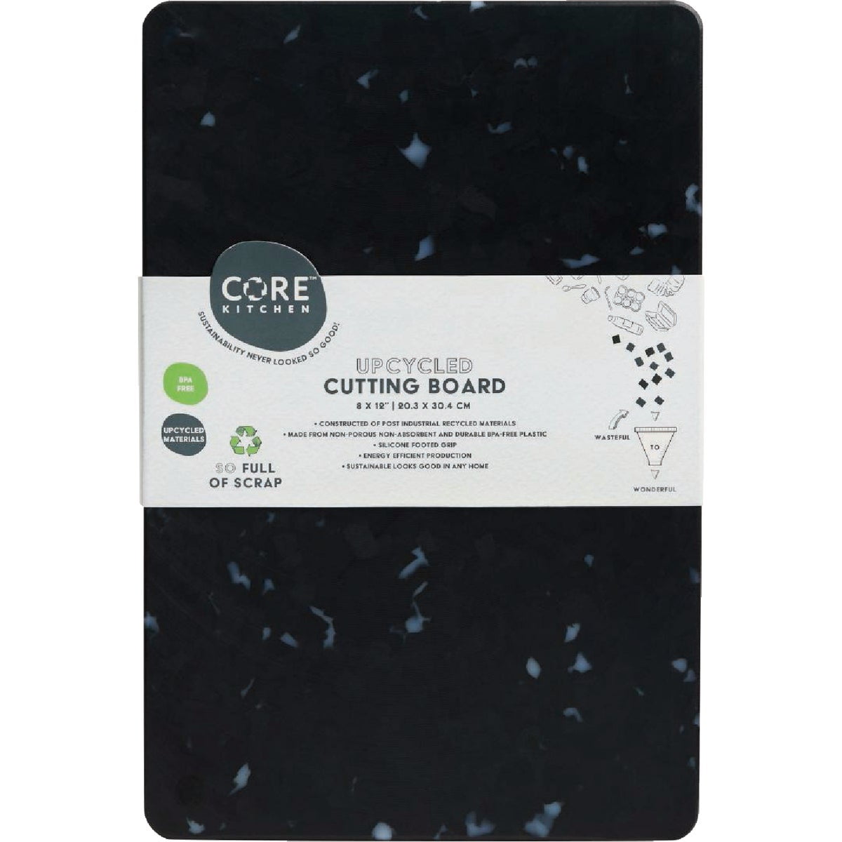 Core Kitchen Black Recycled Plastic Board With Non-Slip Footing, 12 In ...