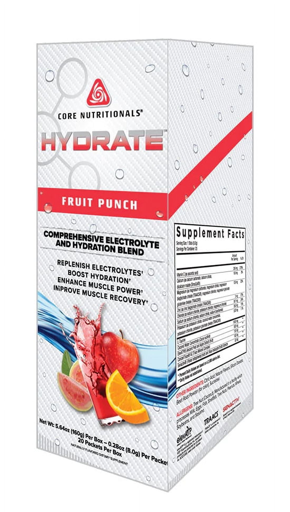 Core Nutritionals HYDRATE Comprehensive Electrolyte and Hydration Blend - Fruit Punch, 20 ...