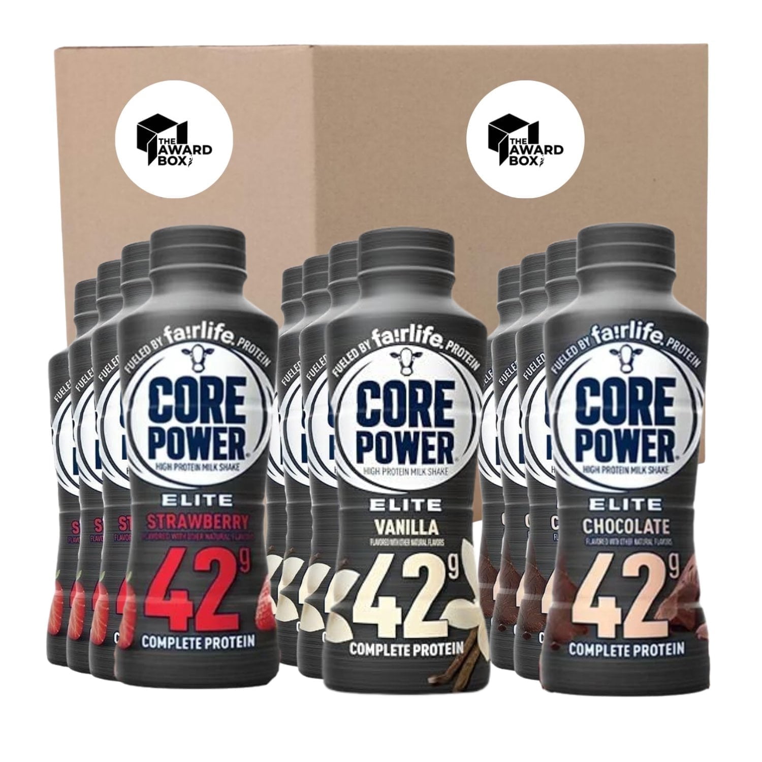 The Award Box Core Power Elite Protein Shake 42g, Chocolate, Vanilla ...