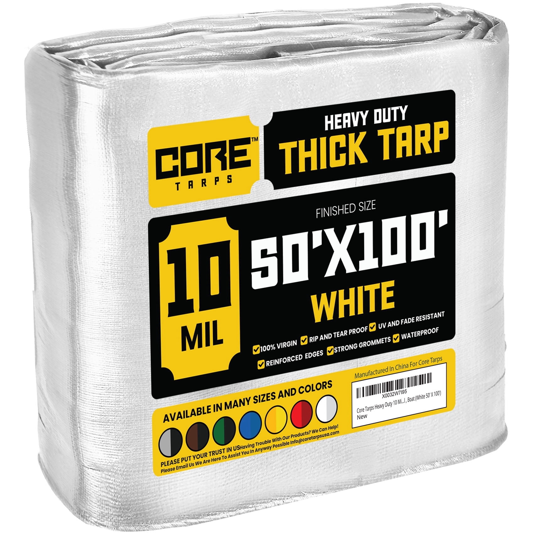 Core Tarps 10 Mil Heavy Duty Tarp Tarpaulin Waterproof Cover, White 50 ...