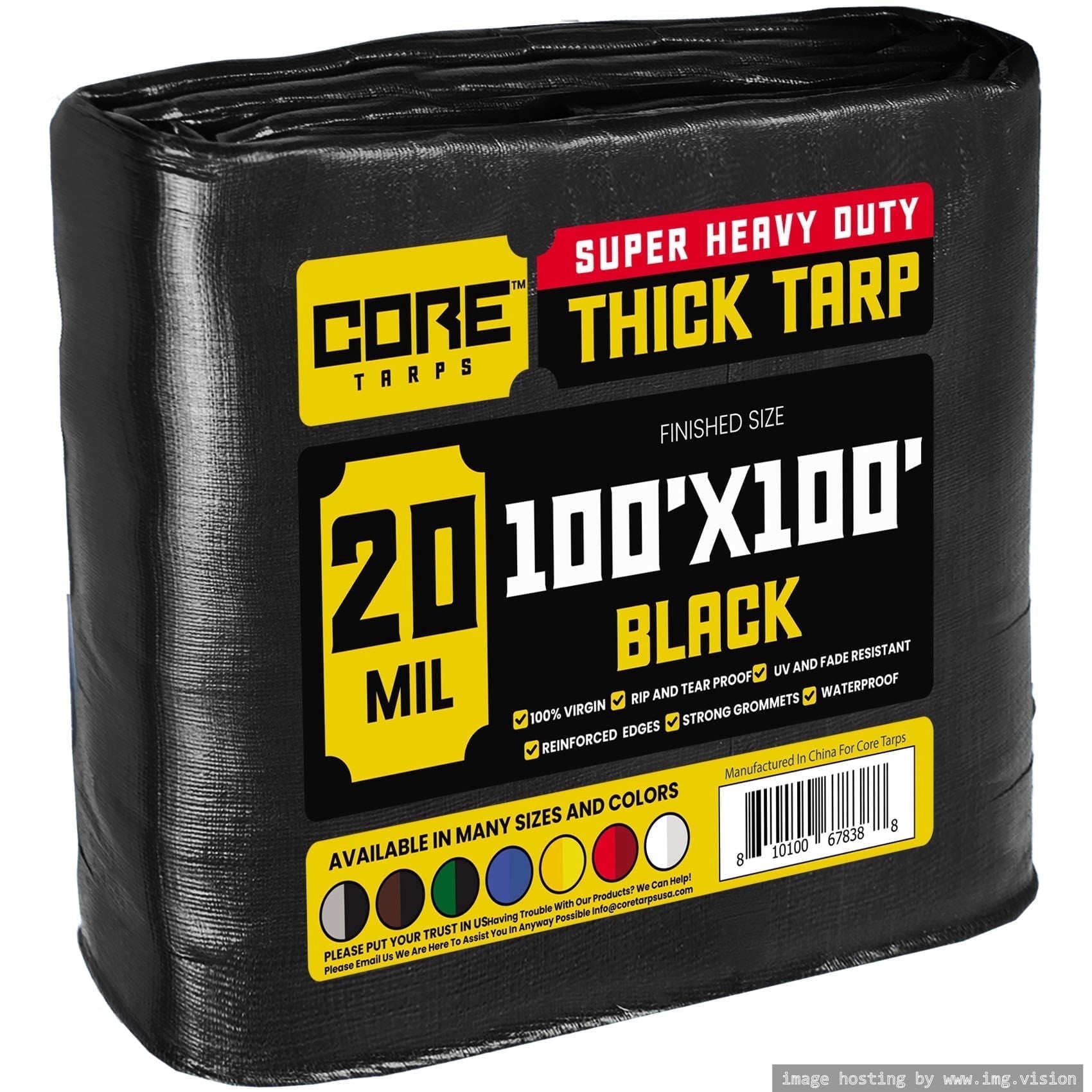 Core Tarps 20 Mil Heavy Duty Tarp Tarpaulin Waterproof Cover, Black 100 ...