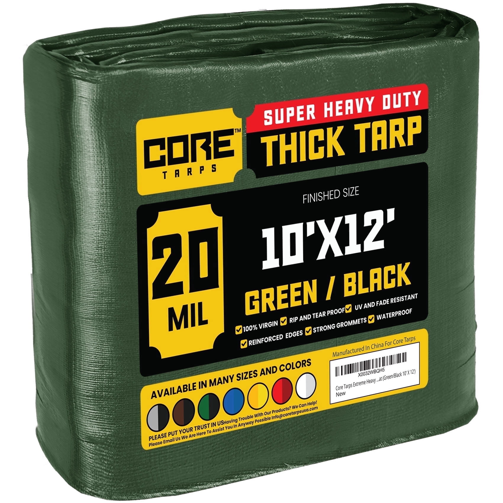 Core Tarps Heavy Duty Tarp, 20 Mil Waterproof Polyethylene Cover, Green ...
