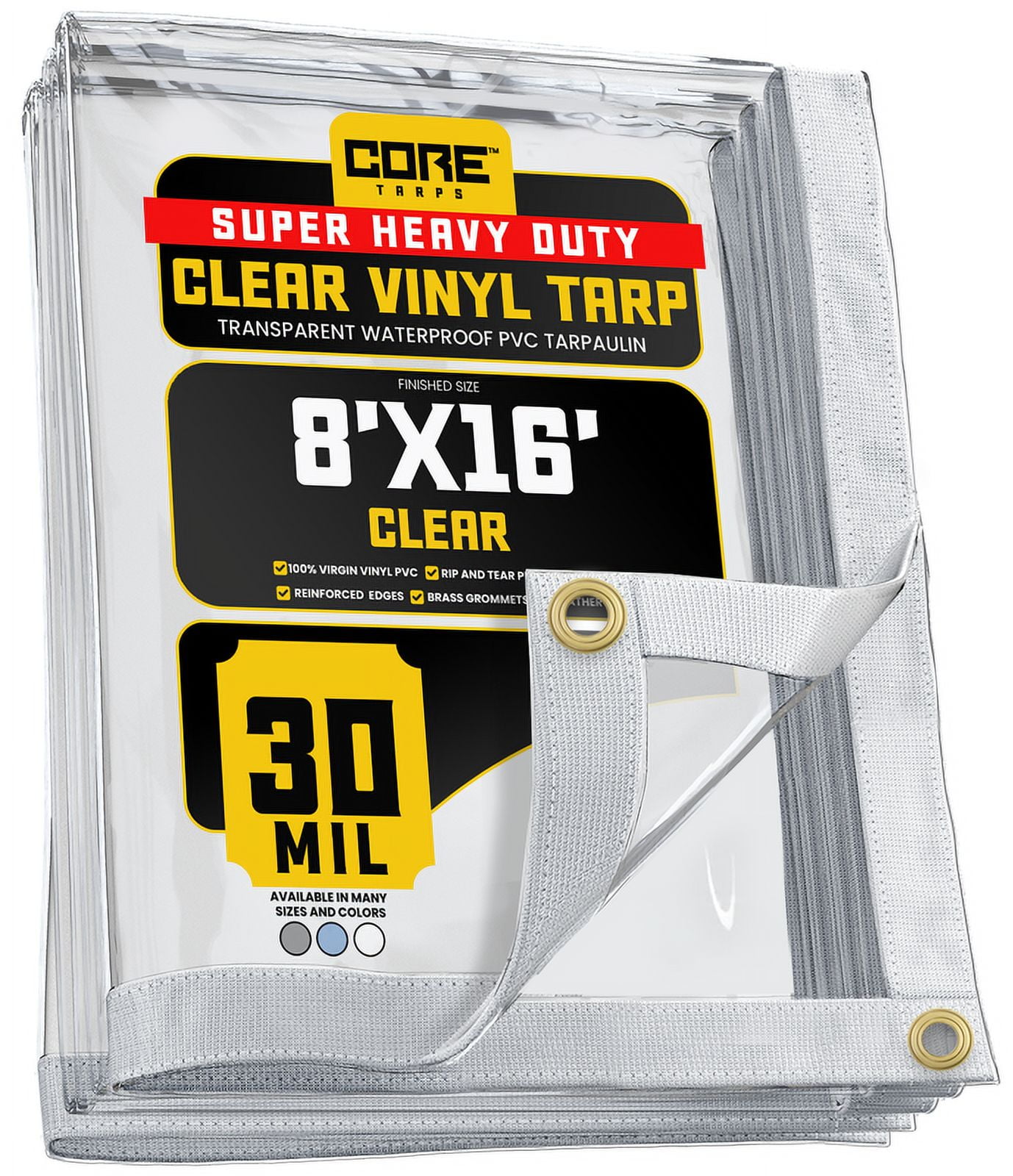 Core Tarps 30 Mil Extreme Heavy Duty Clear Tarp with Gromments - 8x16ft ...