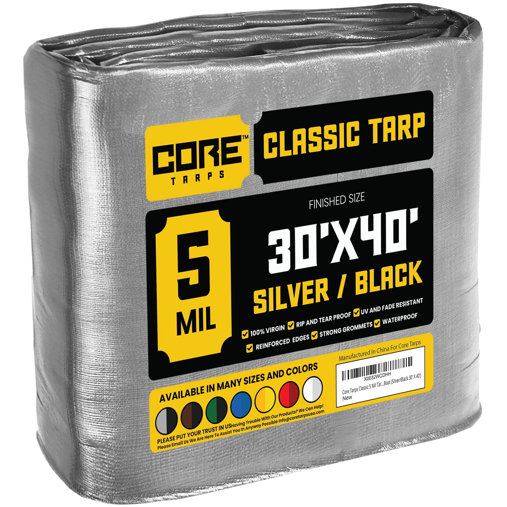 Core Tarps 5 Mil Classic Tarp Tarpaulin Waterproof Cover, Silver and ...