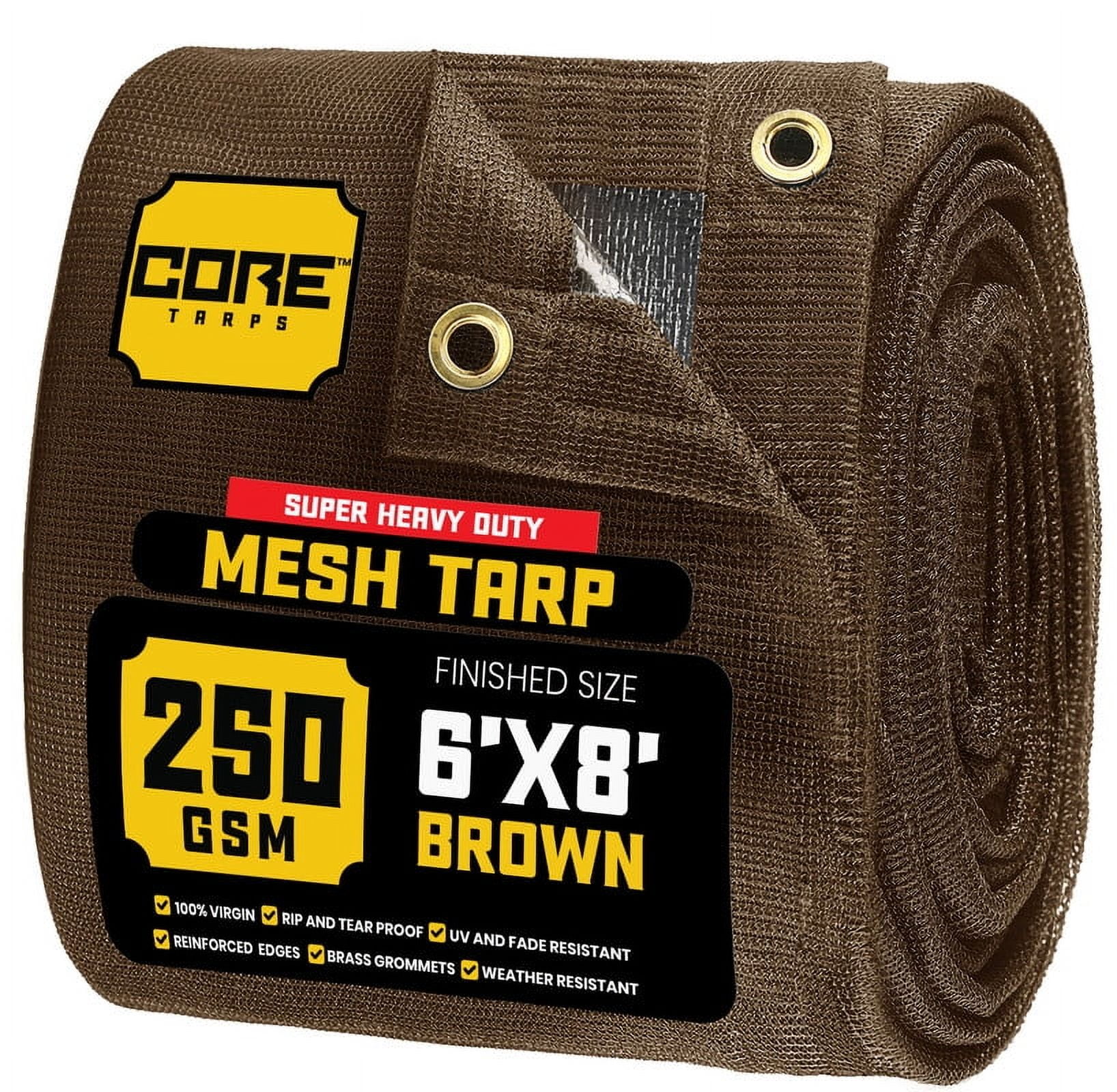 Core Tarps 60% Brown Shade Cloth with Grommets - 6 X 8 FT Heavy Duty ...