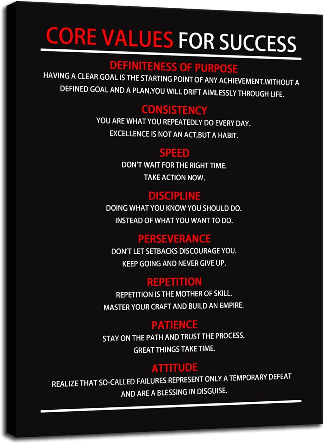 Core Values For Success Motivational Canvas Wall Art Inspirational ...