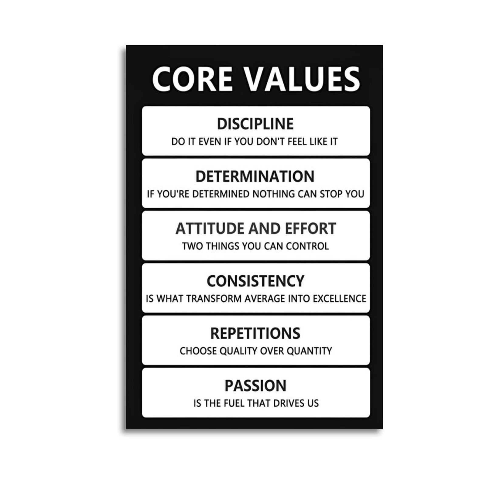Core Values Motivational Wall Art Inspirational Poster Poster Wrapped ...
