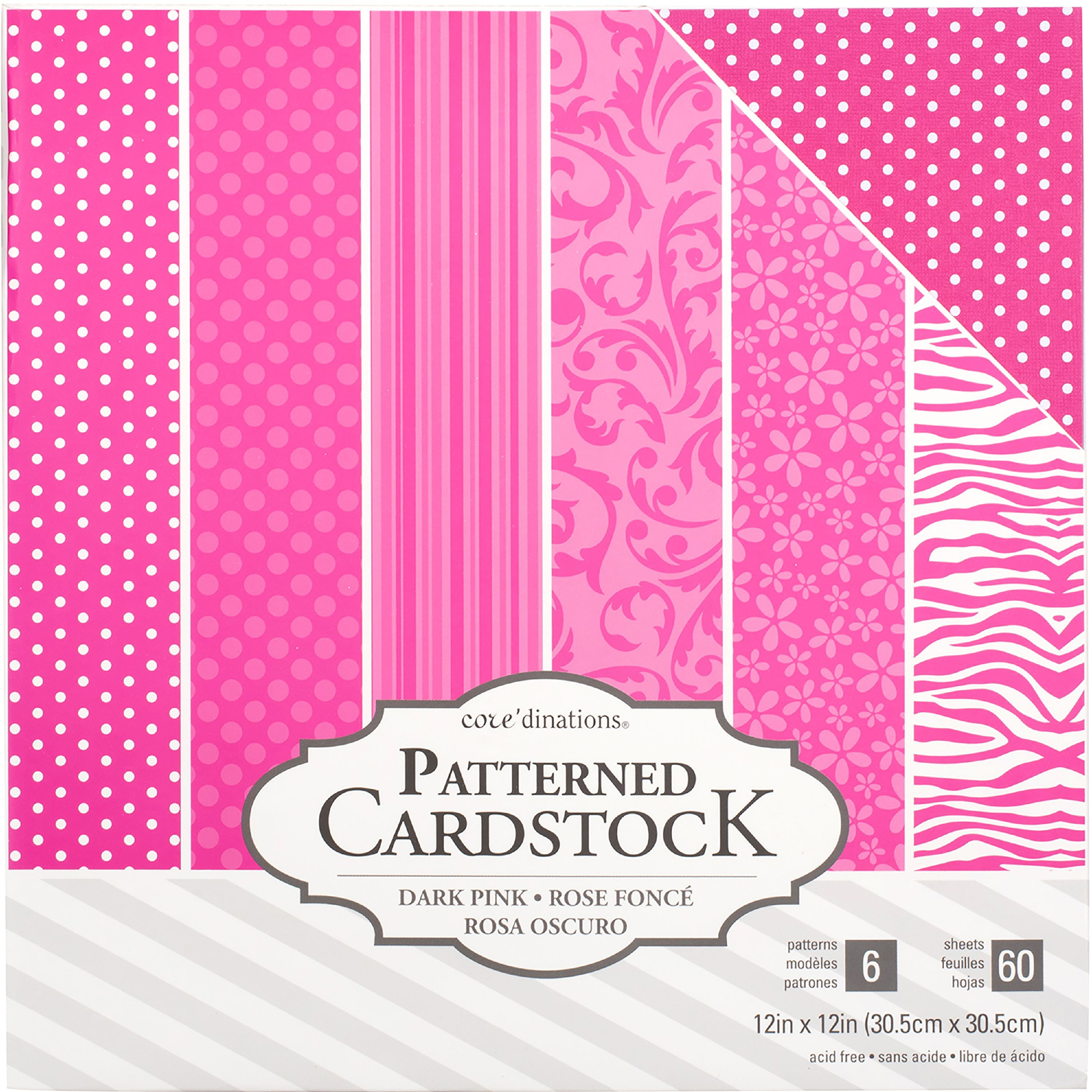 Core'dinations Value Pack Patterned Cardstock 12"X12" 60/Pkg-Dark Pink ...