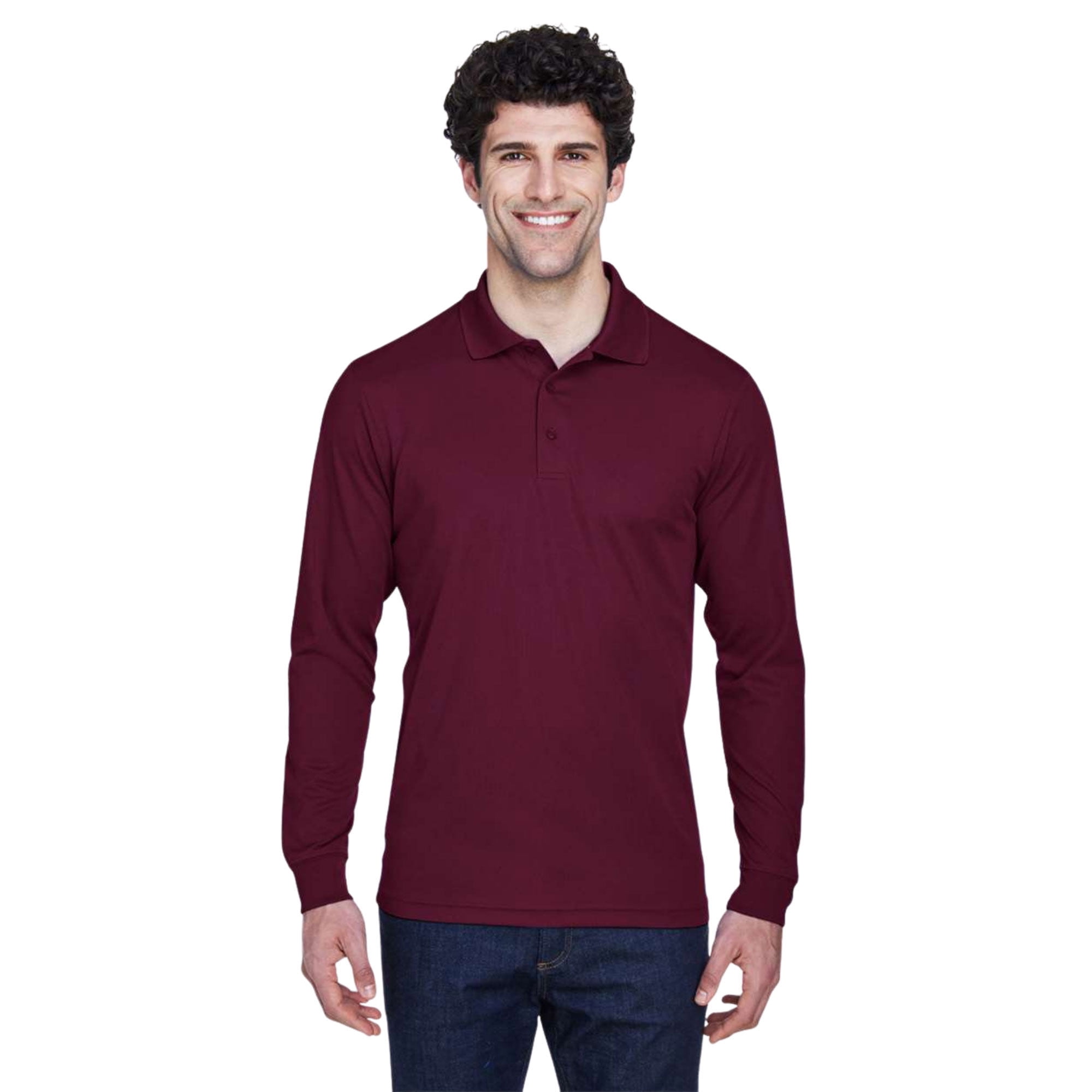 Core365 Men's Pinnacle Performance Long Sleeve Piqué Polo, 100% ...