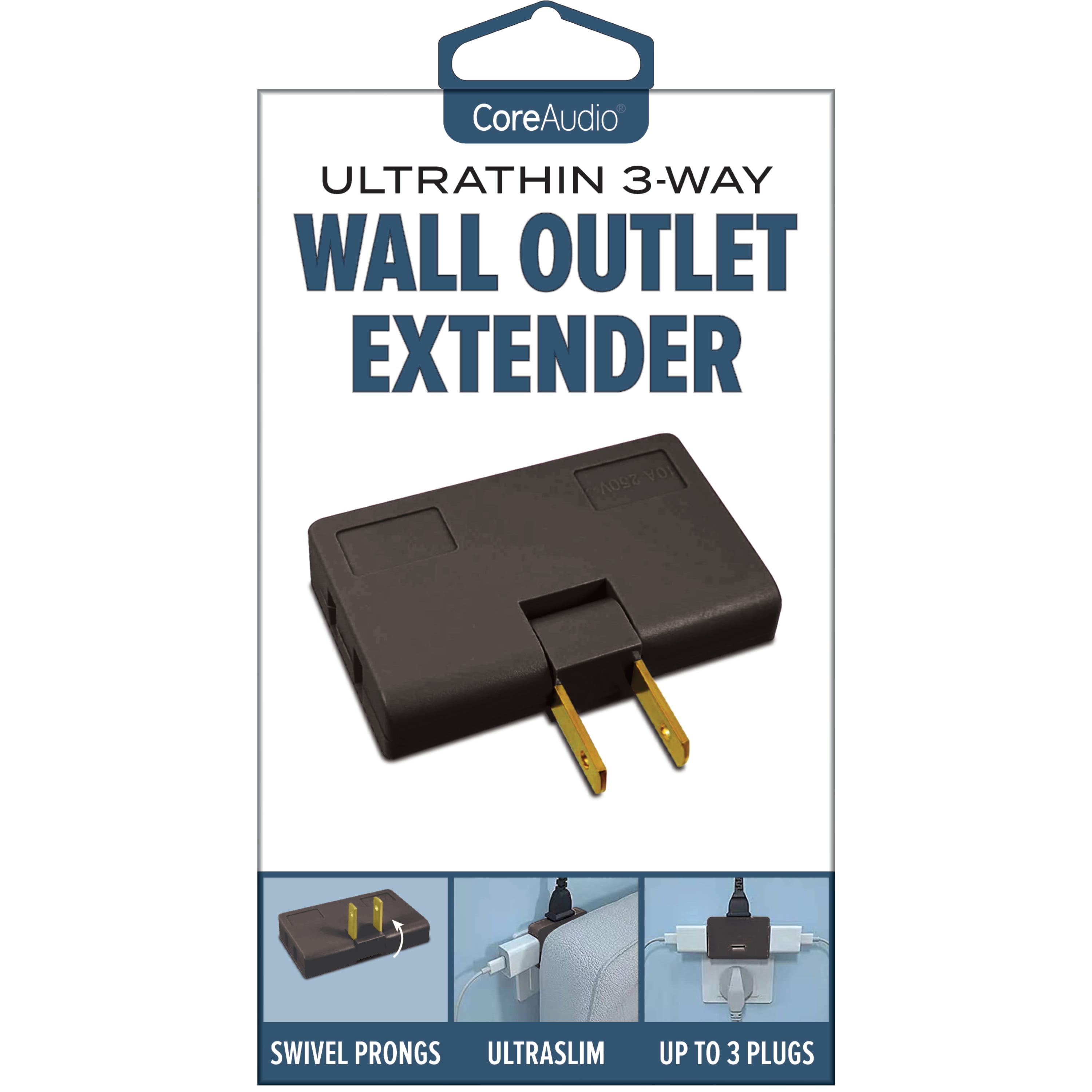 CoreAudio, 15A, 125V, Black/Pink/White, 3-Way Wall Extender Electrical ...