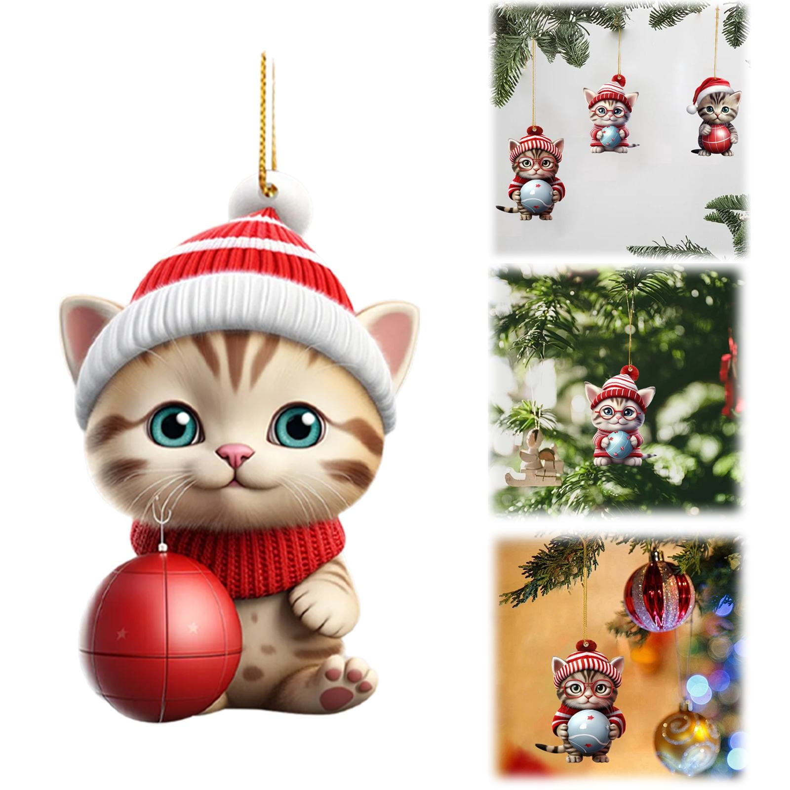 CoreLiving Cat Christmas Tree Ornaments, Playful Kitty Design Christmas ...