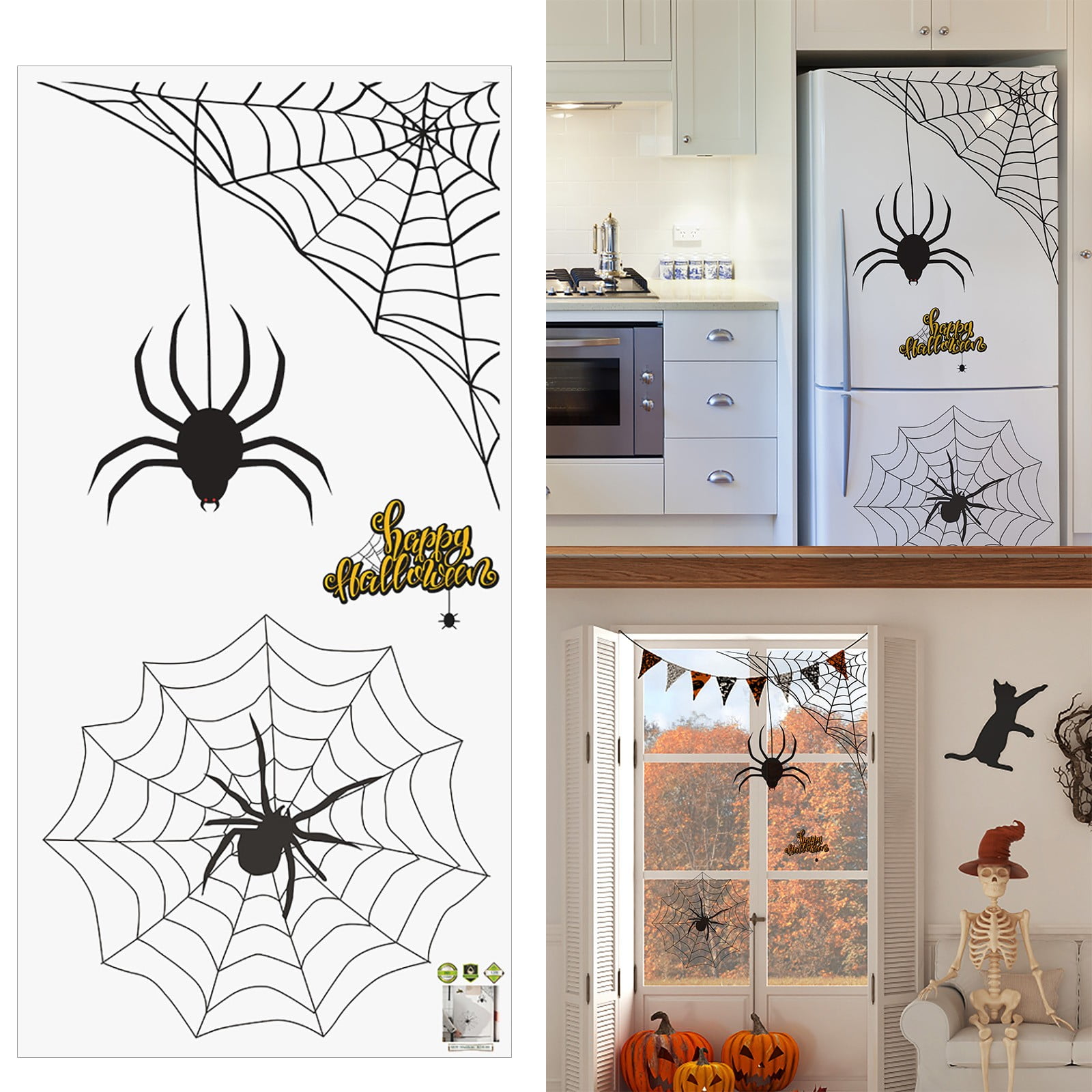 CoreLiving Halloween Window Clings Spider Web Decals, Spooky Indoor ...