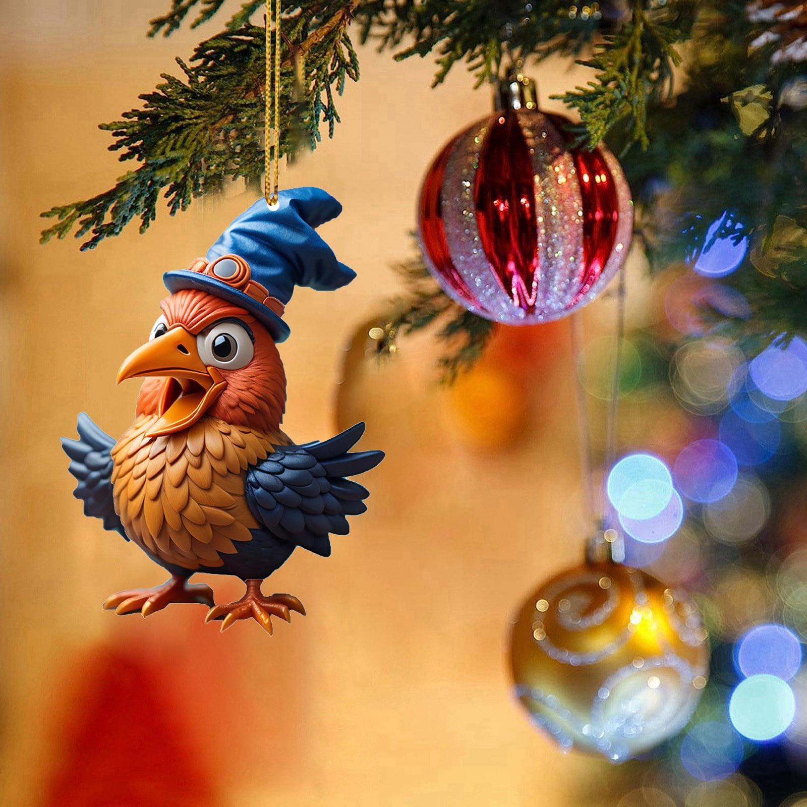 CoreLiving Holiday Chicken Ornament Set, Christmas Chicken & Rooster ...