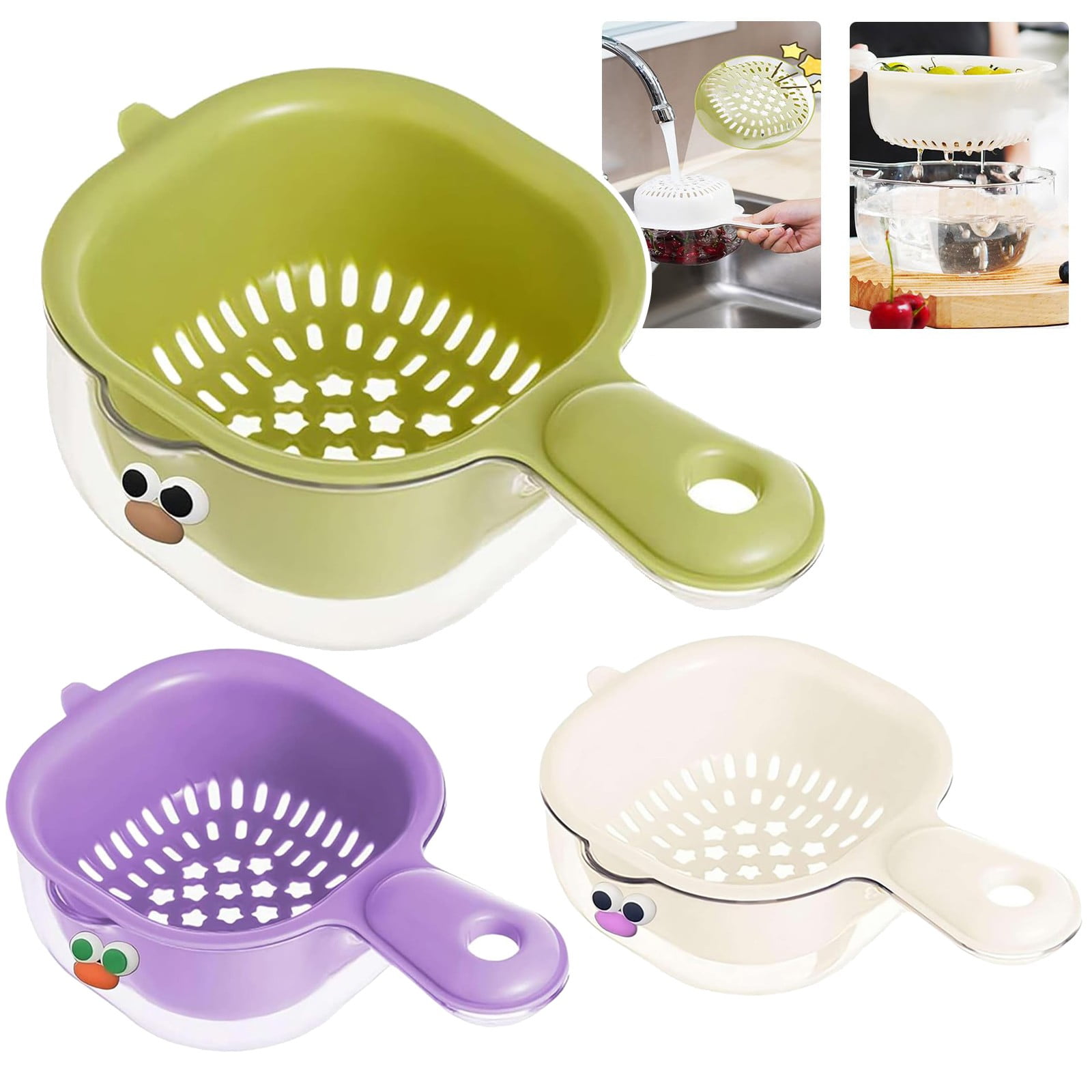 CoreLiving Mini Colander & Kitchen Fruit Basket, Dual-Layer Draining ...