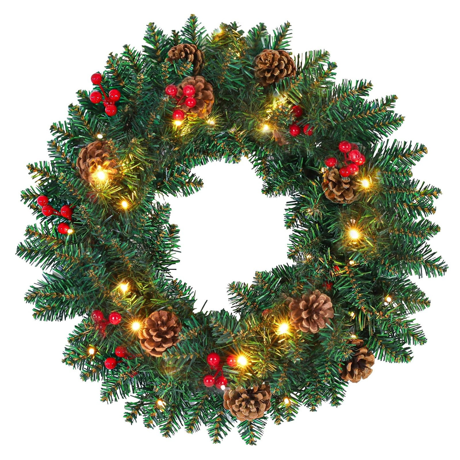 CoreLiving Prelit Christmas Wreaths for Front Door, 16 Inch Lighted ...