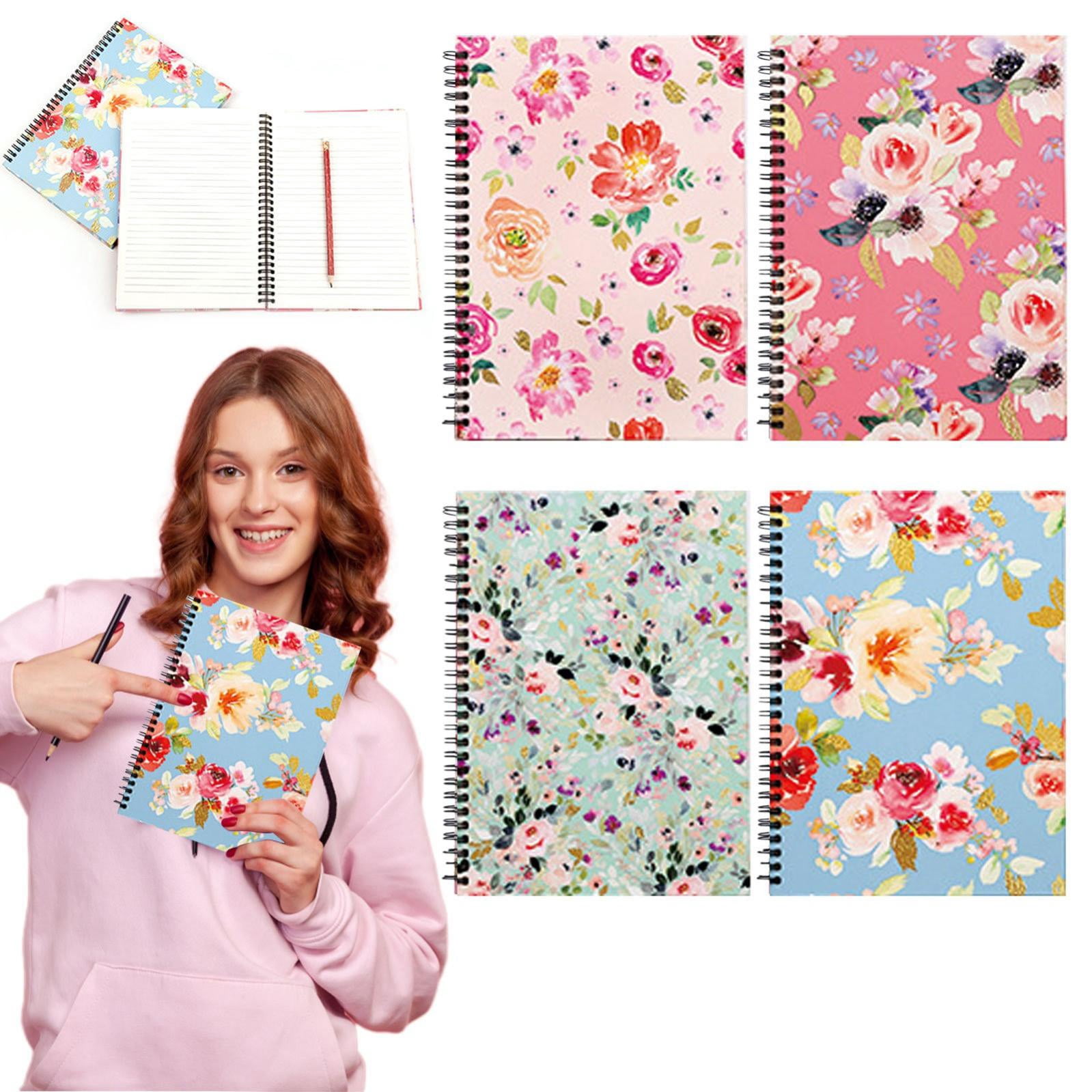 CoreLiving Spiral Notebook, 4 Pcs B5 Hardcover Flower Design Notebooks ...