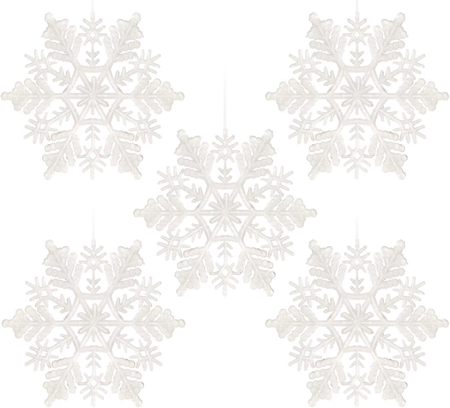 CoreLiving White Glitter Snowflake Ornaments - 12 Pcs Plastic Snowflake ...