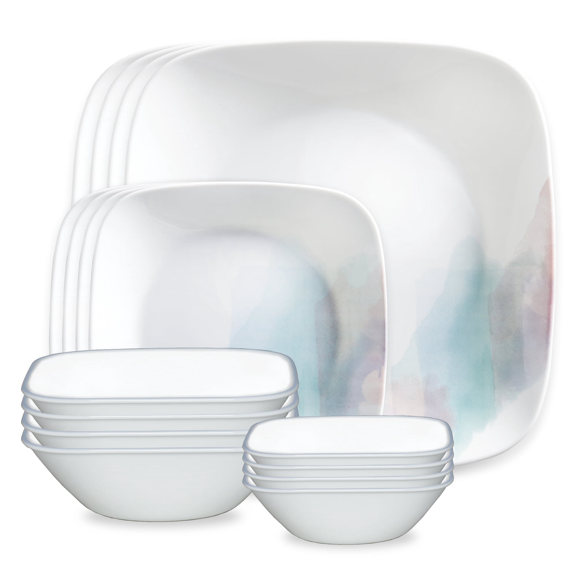 Corelle Aquarello 16-Piece Square Dinnerware Set, Durable Stackable ...