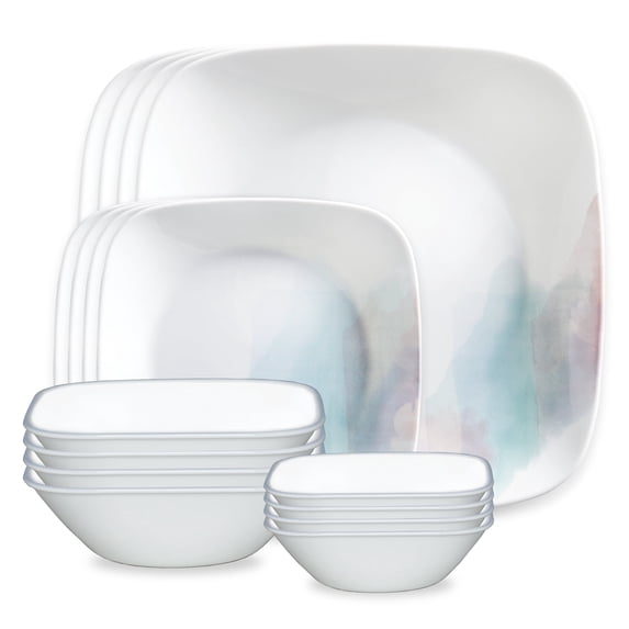 Corelle Aquarello 16-Piece Square Dinnerware Set, Durable Stackable ...