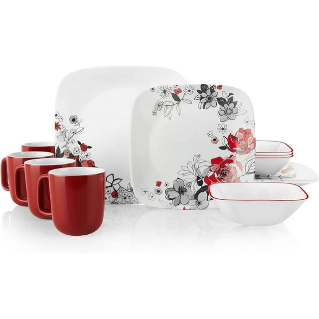 Corelle Chelsea Rose Chip & Break Resistant 16pc Dinner Set, Service ...